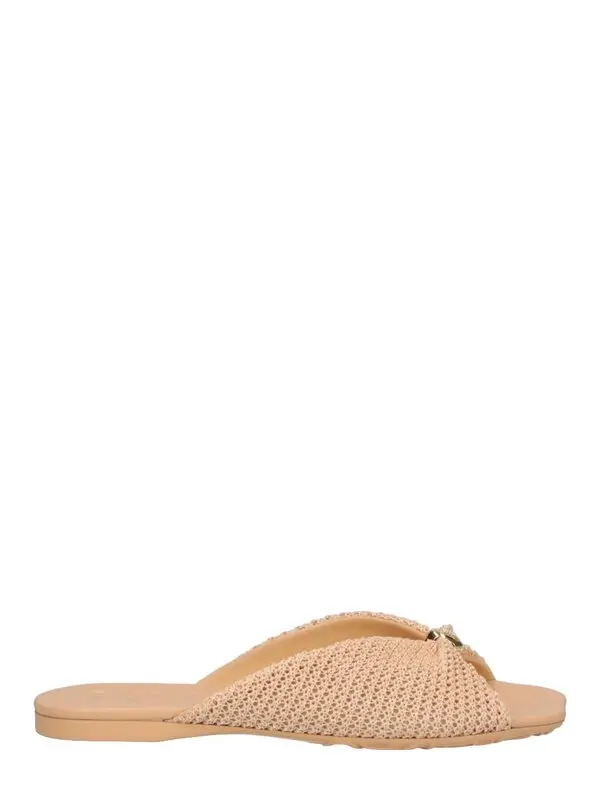 Loewe Raffia Sandals With Gold Tone Pebble Detail - Beige