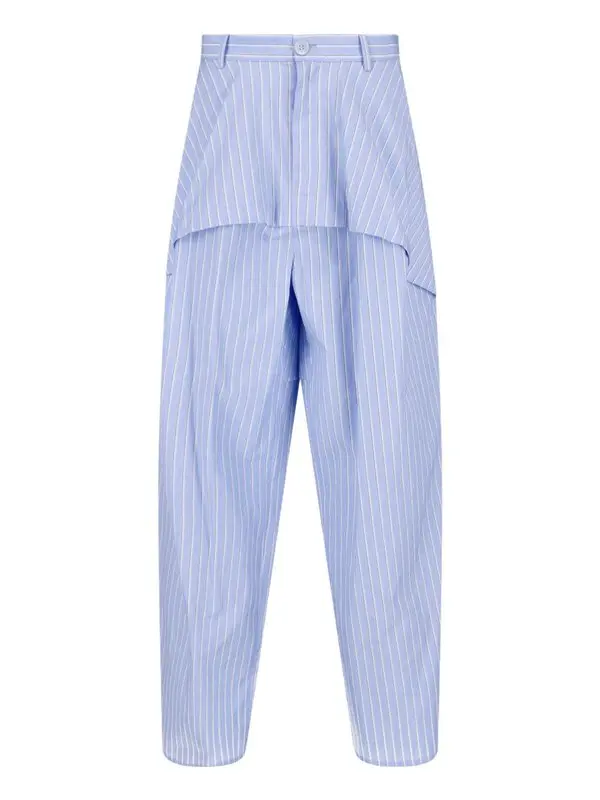 Loewe Wide Leg Striped Cotton Trousers - Light Blue
