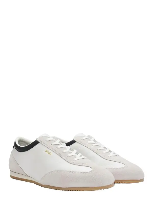 BOSS Leather And Suede Trim Sneakers - White