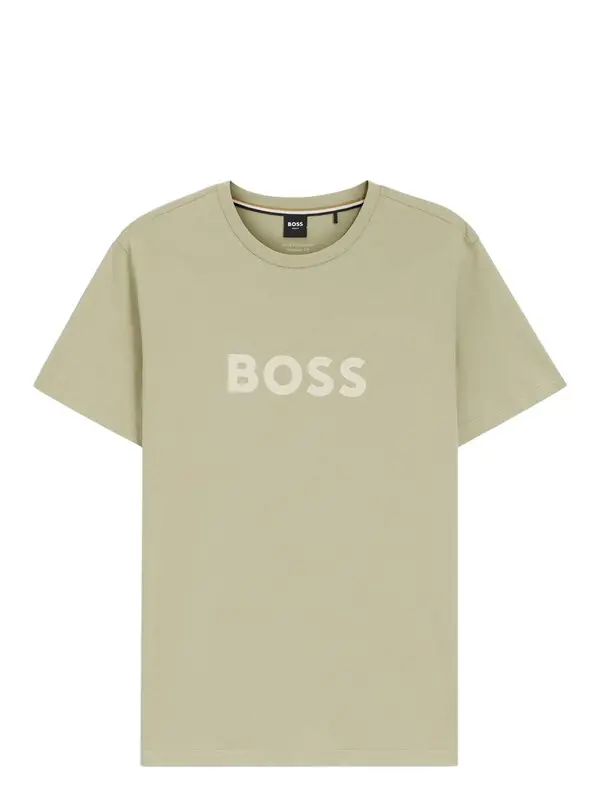 BOSS Cotton Jersey T-shirt With Logo Print - Khaki