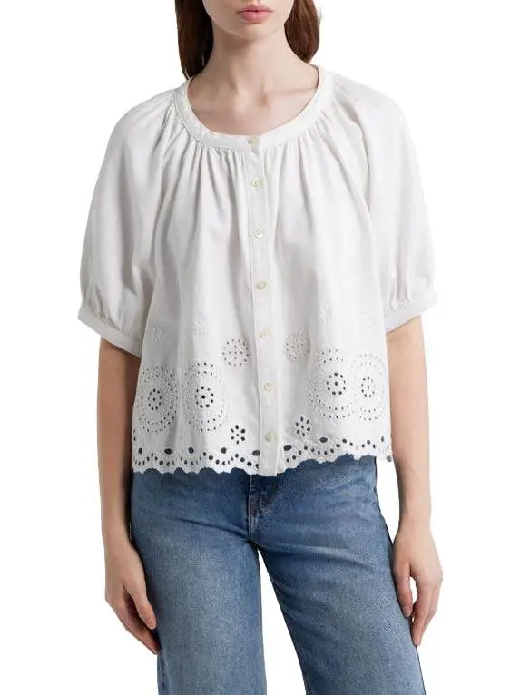 FRAME Eyelet Puff Sleeve Shirt - White