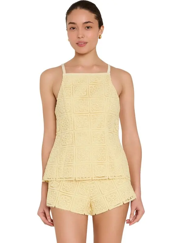 Amanda Uprichard Alaska Crochet Lace Square Neck Tank Top - Cornsilk