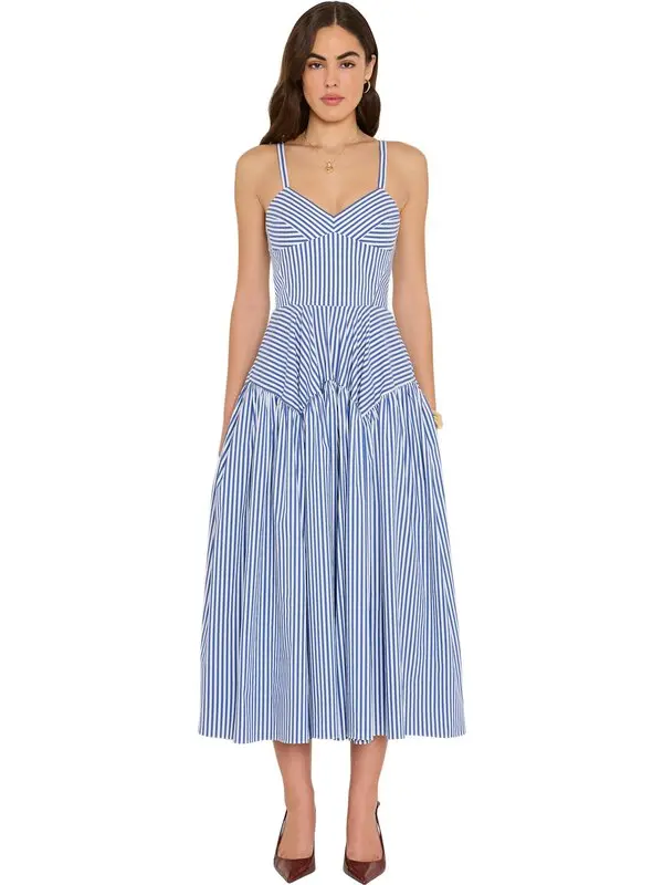 Amanda Uprichard Spencer Midi Dress Bayhaven Stripe - Blue Ivory