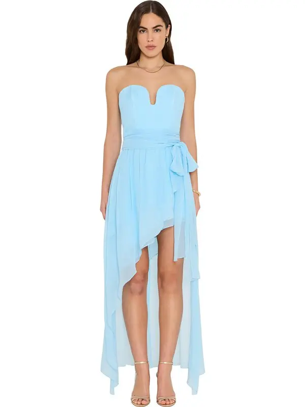 Amanda Uprichard Strapless Maxi Dress With Asymmetrical Hem - Pacific