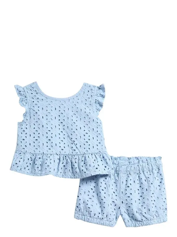 LITTLE PLANET Organic Cotton Eyelet Top And Shorts Set - Blue Eyelet