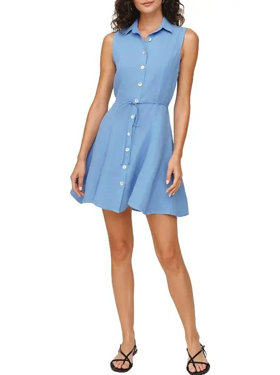 Bella Dahl Sleeveless Tie Waist Linen Mini Dress - Ocean Blue