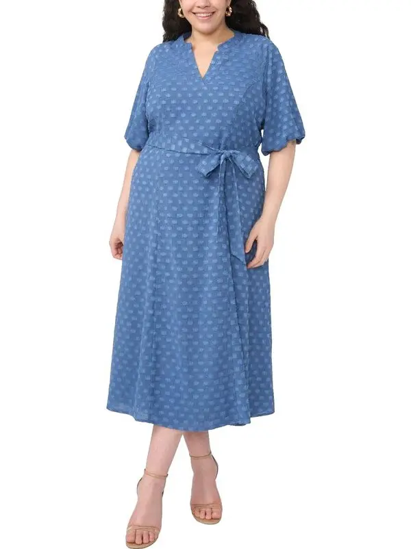 Vince Camuto Clip Print Short Sleeve Midi Dress - Classic Indigo