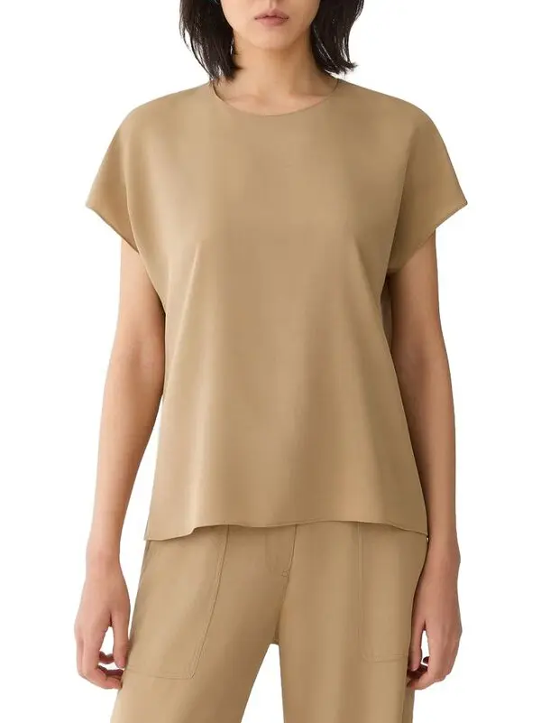 Lafayette 148 New York Stretch Silk Dolman Sleeve Top - Cadet Khaki