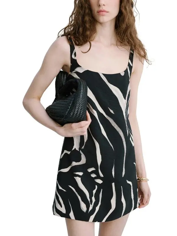 Mango Sleeveless Zebra Print Mini Dress With Cutout Detail - Black