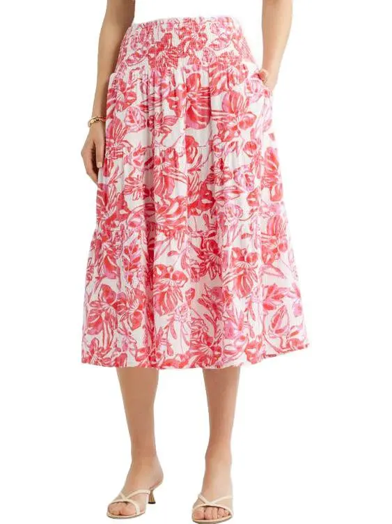 Caslon Tiered Cotton Gauze Midi Skirt - Ivory- Pink Ellie Blossom