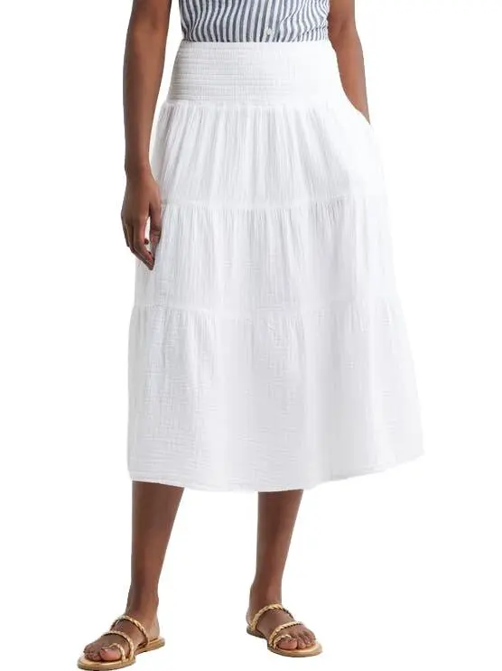 Caslon Tiered Cotton Gauze Midi Skirt - White