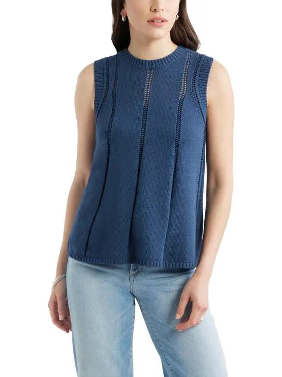 Caslon Open Stitch Sleeveless Sweater - Navy Denim