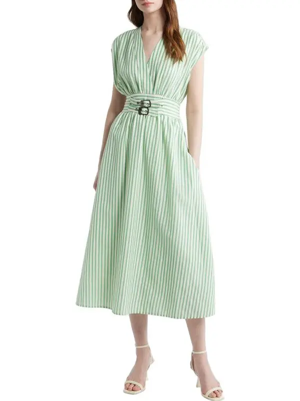 ZOE AND CLAIRE Striped Fit & Flare Midi Dress - Green