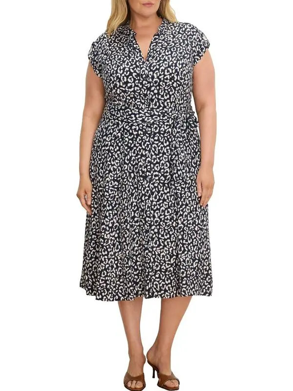 NIC+ZOE Leopard Sketch Midi Dress - Indigo Multi