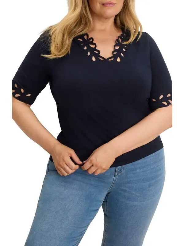 NIC+ZOE Rococo Edge Knit Shirt - Dark Indigo