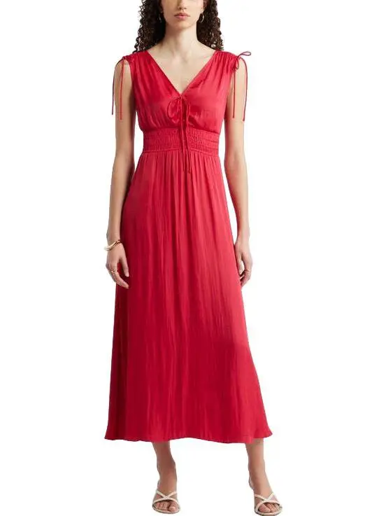 Nordstrom Sleeveless Tie-shoulder Smocked Waist Maxi Dress - Red Jazzy