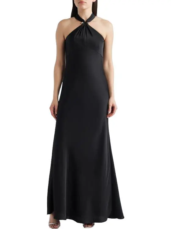 Vince Camuto Satin Halter Gown - Black