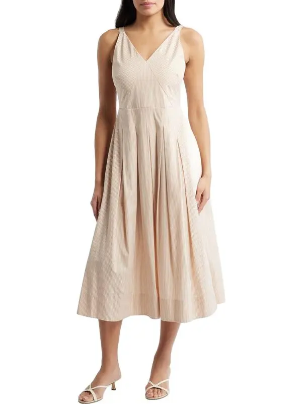 Eliza J Sleeveless V-neck Midi Dress With Pockets - Khaki Natural