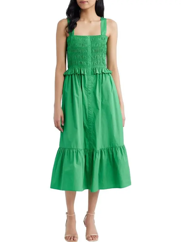 Eliza J Smocked Bodice Cotton Midi Sundress - Green
