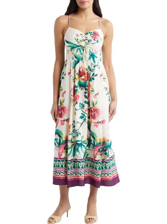 Eliza J Floral Border Print Midi Dress - Ivory Mult