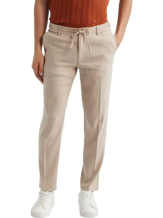 BOSS Kane Linen Blend Drawstring Pants - Open Beige