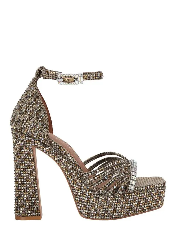 Kurt Geiger Crystal Embellished Ankle Strap Platform Sandals - Beige Metallic