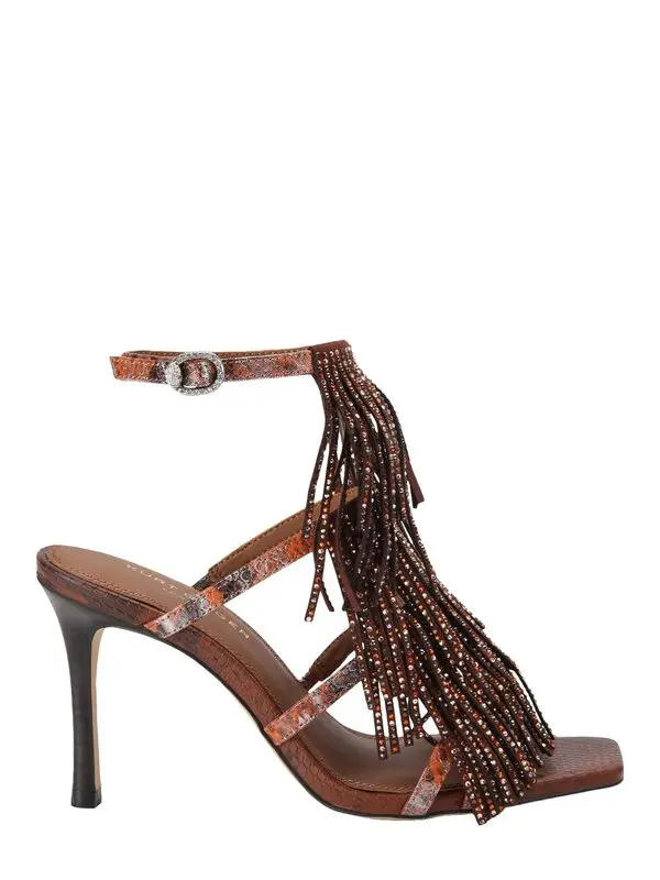 Kurt Geiger Embellished Fringe Stiletto Sandals - Open Brown