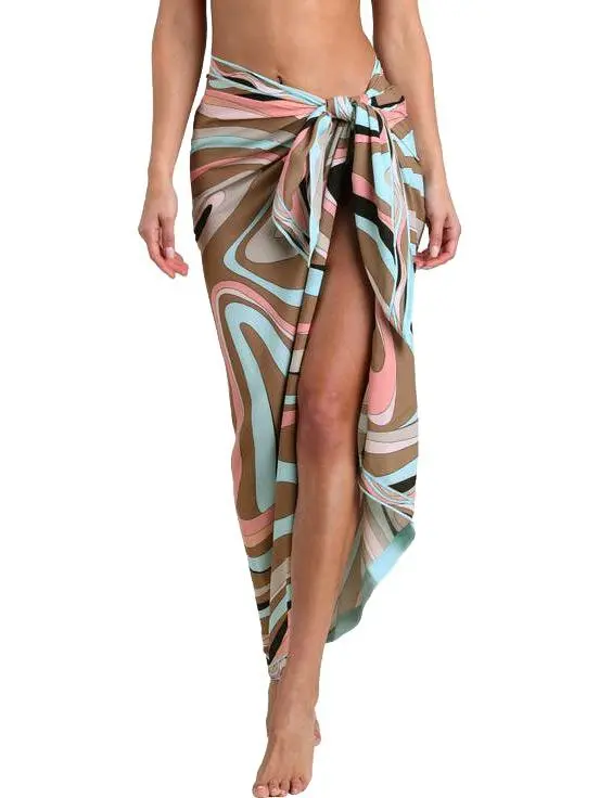 L'Agence Abstract Swirl Cover-up Maxi Skirt - Brown Multi