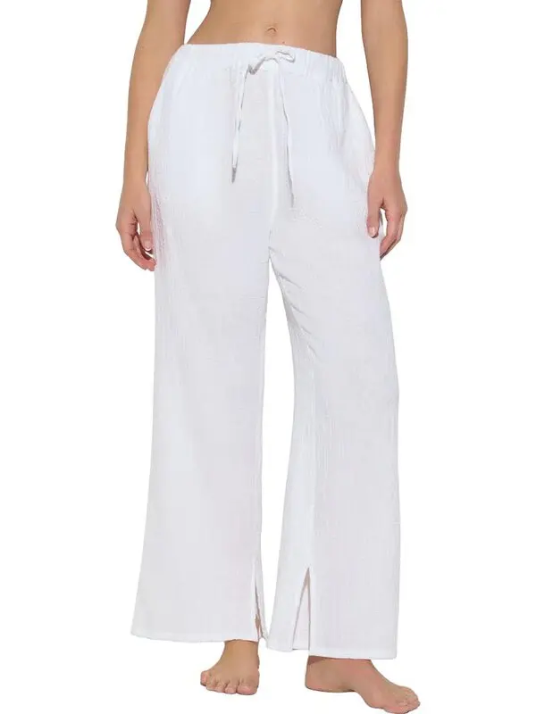 Spiritual Gangster Tie Waist Gauze Pants With Vented Hems - White