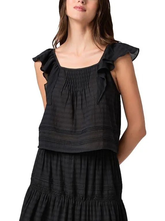 Paige Oaks Pintuck Ruffle Top - Black