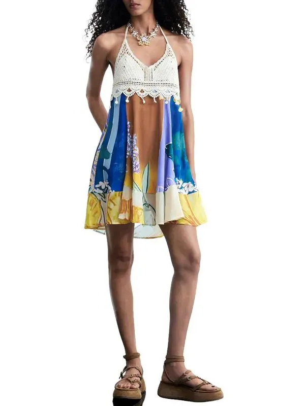 Desigual Sleeveless Crochet Minidress - Multi Blue