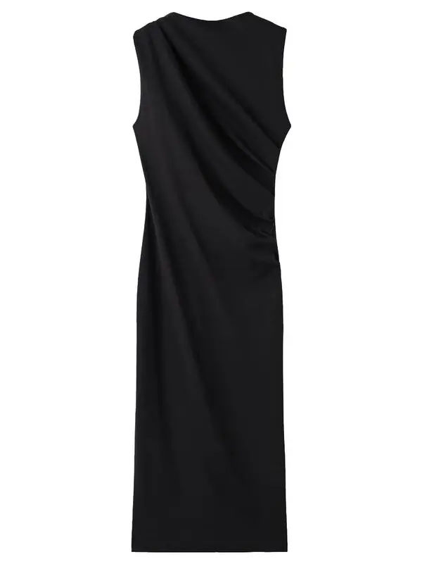 Mango Ruched Sleeveless Midi Dress - Black