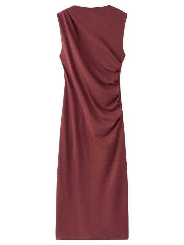 Mango Ruched Sleeveless Midi Dress - Russet