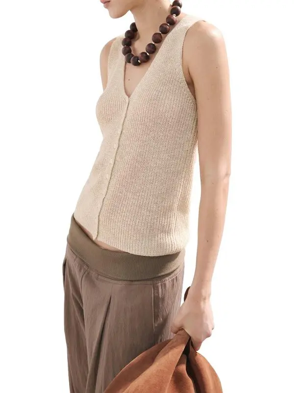 Mango V-neck Button-front Sweater Vest - Sand