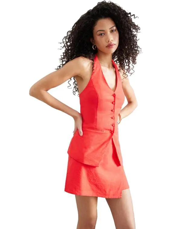 OPEN EDIT Linen Blend Halter Vest - Red Tomato