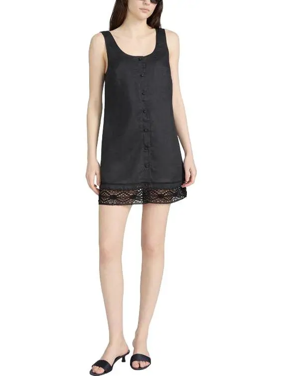 FRAME Sleeveless Lace-trim Mini Dress - Black