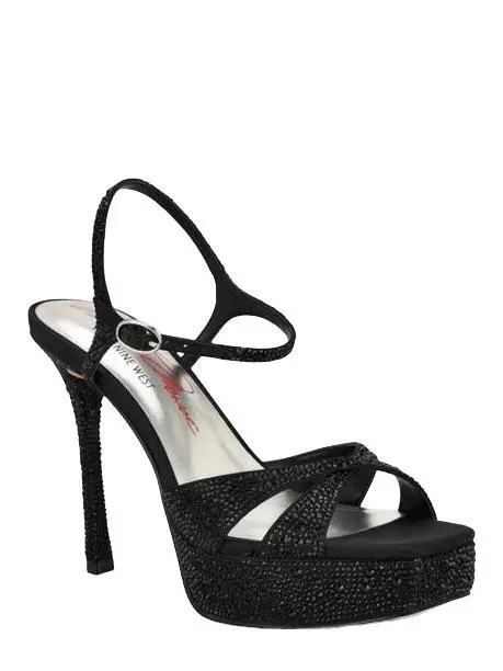 Nine West Embellished Ankle Strap Platform Sandals - Black