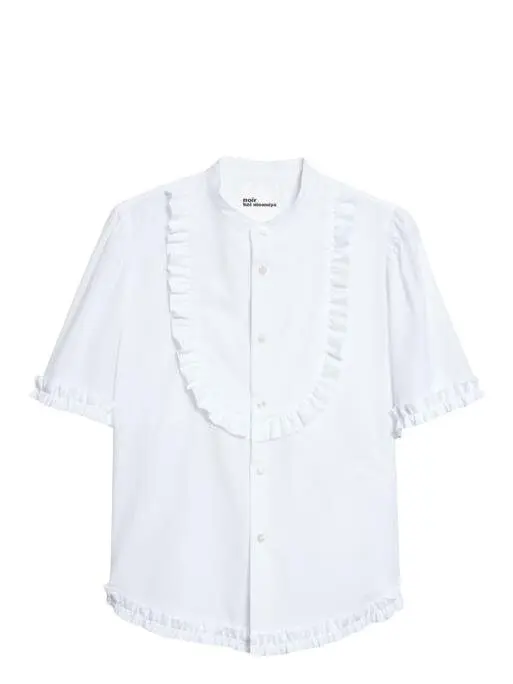 Noir Kei Ninomiya Ruffle Trim Cotton Broadcloth Shirt - White