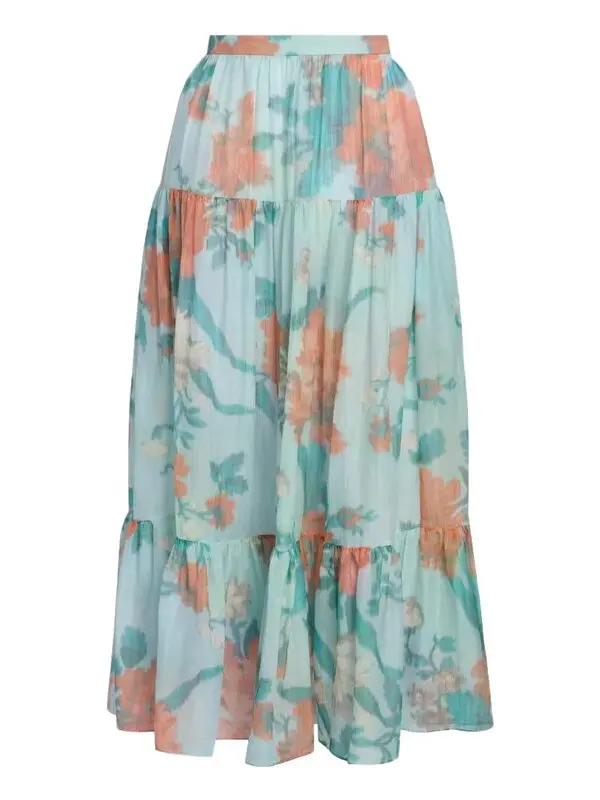 Erdem Floral Print Tiered Midi Skirt - Blue