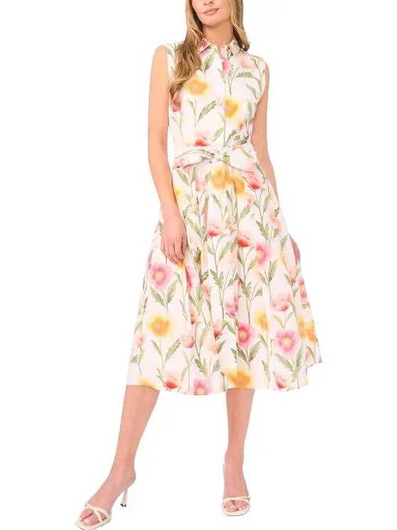 Ted Baker London Cassie Floral Sleeveless Cotton Midi Shirtdress - Ultra White
