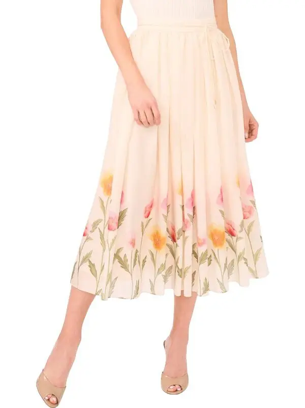 Ted Baker London Megan Floral Midi Skirt - Antique White