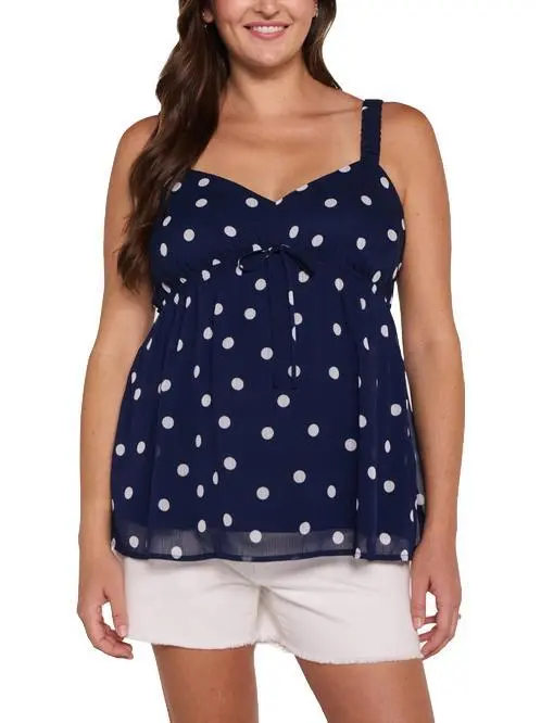 Motherhood Maternity Sweetheart Neckline Scrunched Strap Cami - Peacoat & White Dot