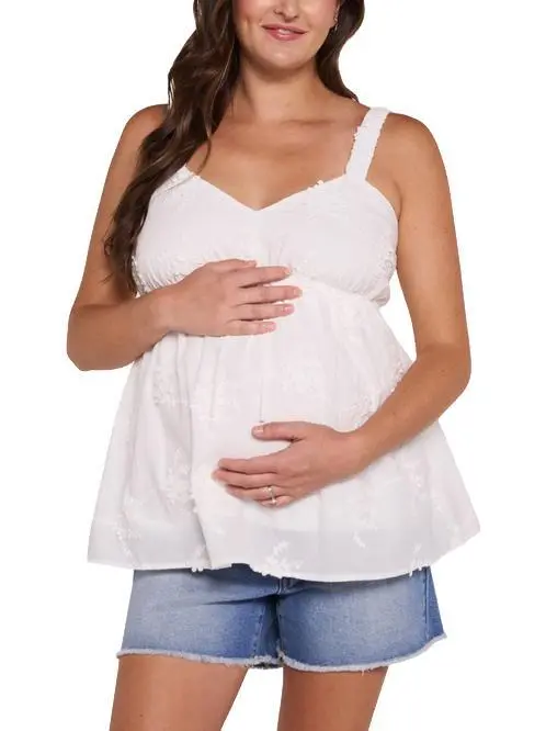 Motherhood Maternity Sweetheart Neckline Scrunched Strap Cami - White Eyelet