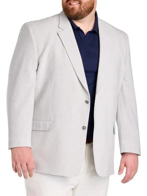 OAK HILL BY DXL Striped Seersucker Sport Coat - Grey