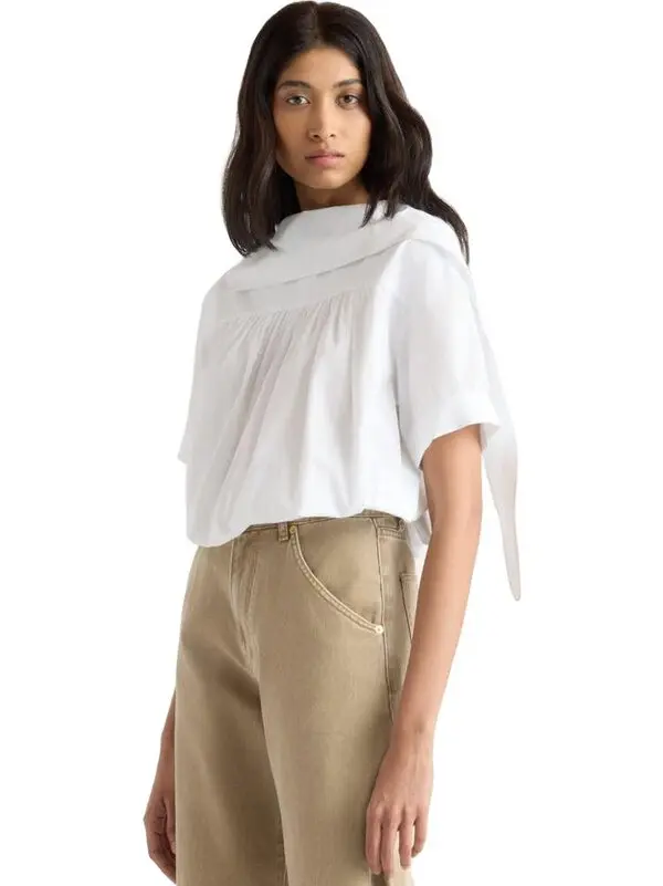 Modern Citizen Bronte Foldover Scarf-neck Tunic Top - White