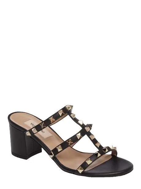 Valentino Garavani Rockstud Slide Sandal - Black Leather