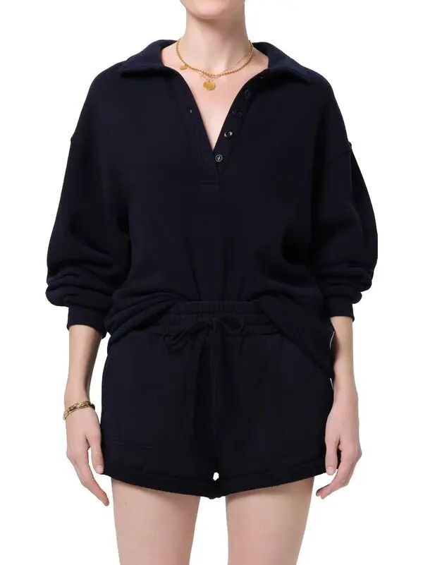 Citizens Of Humanity Johnny Collar Oversize Fleece Sweatshirt - Navy