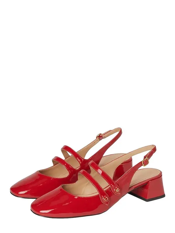 COACH Winley Patent Leather Slingback Mary Jane Flat Shoes - Red