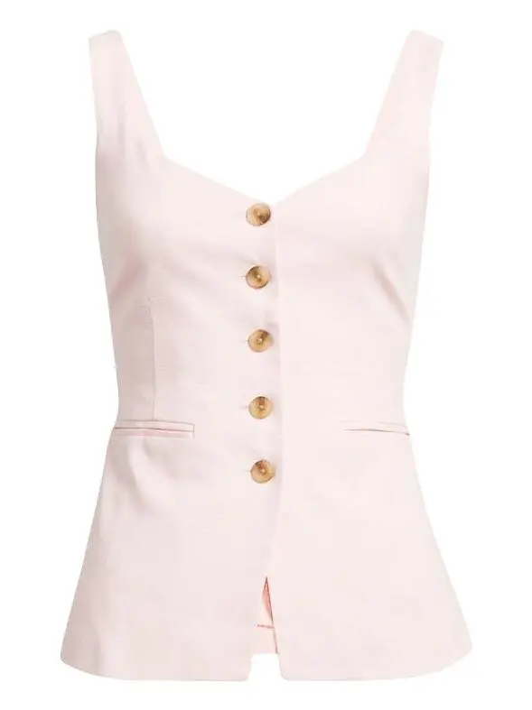 OPEN EDIT Button Front Linen Blend Tank - Pink Pinkesque