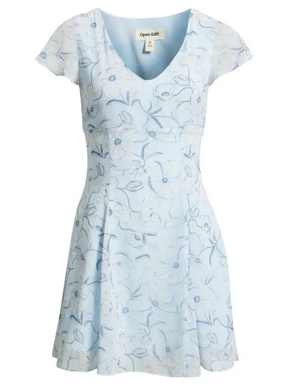 OPEN EDIT Floral Print V-neck Mini Dress - Blue Sydney Poppy